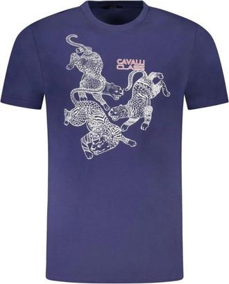 Cavalli Premium Baumwoll-T-Shirt mit auff&auml;lligem Print - - Tops - Herren - Blau - L