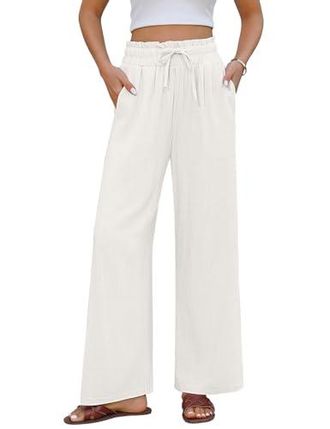 Heekpek Pantalon d&eacute;t&eacute; en lin pour femme - L&eacute;ger et a&eacute;r&eacute; - Coton et lin - Jambes larges - Pantalon d&eacute;t&eacute; ample - Pantalon de loisirs - &Eacute;lastique - Taille haute 