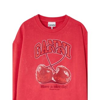 Ganni Cherry Print Organic Cotton Sweatshirt - Red