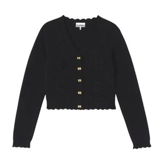 Ganni Baumwoll-Kaschmir-Cardigan mit H&auml;kelapplikationen - - Knitwear - Damen - Schwarzk - M