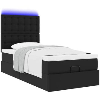 vidaXL Ottoman-Bett mit Matratze & LEDs Schwarz 100x200 cm Kunstleder Vidaxl