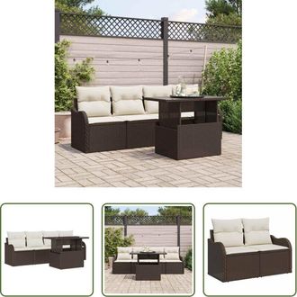 vidaXL Rattan Sofa - Sofa Set mit Kissen 5 pcs Braun Poly-Rattan