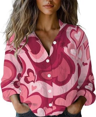 Generico Chemise Femme D&eacute;contract&eacute; &agrave; Manches Longues Chemises en Lin Coton &Eacute;l&eacute;gant Grande Taille Blouse Col en V Mode T Shirt Vintage Fantaisie avec Boutons Cl