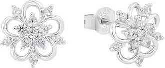 Amor boucles doreilles en argent 925 sterling pour femmes, avec zirconium synth., 0,9 cm, argent, fleur, Livré dans une boîte cadeau de bijoux
