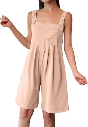 Generic Barboteuse d&eacute;t&eacute; d&eacute;contract&eacute;e pour femme - Salopette ample en lin - Tenue de plage, voyage, vacances, marron, XL