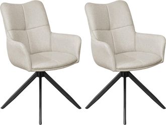 Byliving Esszimmerstuhl 2er Set Hamilton drehbar 360 Grad, Webstoff Taupe, Metallgestell schwarz, K&uuml;chenstuhl mit Armlehnen, Ma&szlig;e: B 57, H 90, T 63 cm