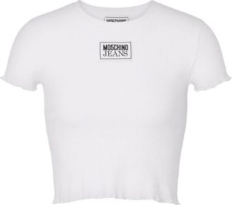 Moschino Femme, Tops, Blanc, Taille: 40 FR Cropped Ribbed T-Shirt