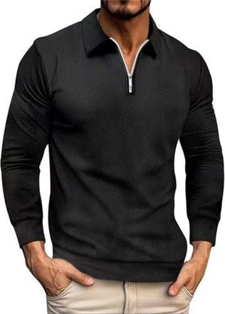 Generic Chemise &agrave; imprim&eacute; bloc de couleurs pour homme, coupe classique, polo d&eacute;contract&eacute; vintage, l&eacute;ger et respirant, tunique de travail, Noir, 3XL