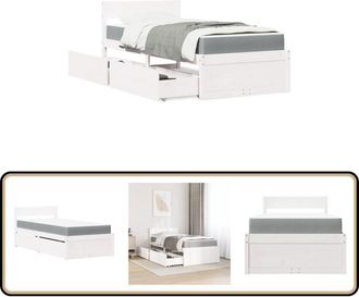 vidaXL Bett mit Schubladen und Matratze Wei&szlig; 90x200 cm Massivholz - Schlafzimmerm&ouml;bel - Holzbetten - Doppelbett - Boxspringbett - Kiefernholzbett