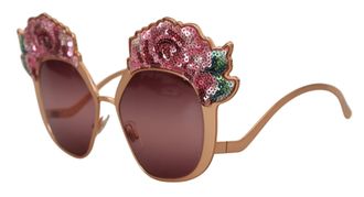 Dolce & Gabbana Womens Pink Gold Rose Sequin Embroidery Dg2202 Sunglasses Metal