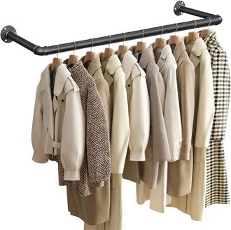 Songmics Kleiderstange für die Wand, Garderobenstange, Wandmontage, platzsparend, 92 x 30 x 7,5 cm, einfache Montage, Industrie-Design, für kleine Wohnungen, s