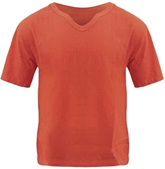 Generic T-shirt basique &agrave; manches courtes pour homme - Col en V - Solide - L&acirc;che - En lin - Pour lint&eacute;rieur et lext&eacute;rieur - Pour sports dint&eacute;rieur et dext&eacute;rie
