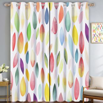 Generic Bunte Bl&auml;tter Motiv Schlafzimmer Vorh&auml;nge Wohnzimmer Creme Fensterschal H245Xb140 cm Einfache Illustration &Ouml;senvorhang 2Er Set Polyester Thermovorhang