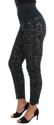 Dolce & Gabbana Womens Floral Lace Trousers Green Cotton Nylon Rayon