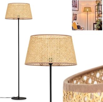 HOFSTEIN Stehleuchte Barcos, Stehlampe aus Metall/Rattan in Schwarz/Naturfarben/Beige, Leuchte im skandinavischen Design mit rundem Schirm (&Oslash; 45 cm) u. Fu&szlig;scha
