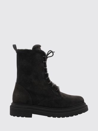 Brunello Cucinelli Bottes de combat en cuir et daim avec d&eacute;tail Monili