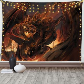 Abakuhaus Drachen Wandteppich und Tagesdecke, Drache Fantastische Artsy, aus Weiches Mikrofaser Stoff Kein Verblassen Klare Farben Waschbar, 150 x 110 cm, Gelb 