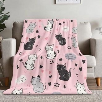 Generic Couverture Plaid 150 x 200 cm, Empreintes De Pattes Mignonnes Chats Animaux Couverture Polaire Flanelle Moelleuse - Chaudes L&eacute;g&egrave;res Couvertures, Rose 