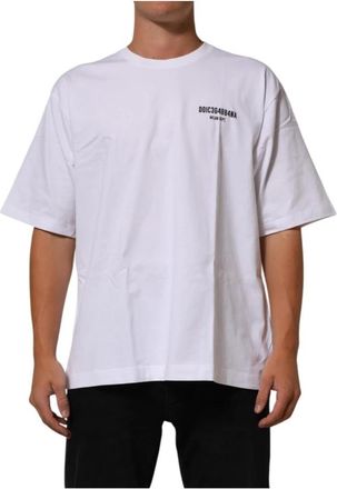 Dolce & Gabbana Homme, Tops, Blanc, Taille: XL T-shirt Blanc à Col Rond et Imprimé Logo