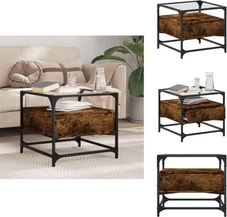 vidaXL Couchtisch mit Glasplatte R&auml;uchereiche 50x50x45 cm Stahl - Couchtisch - Wohnzimmerstil - Esszimmertisch - Glastisch - Holzm&ouml;bel