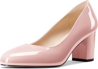 Castamere Femmes Mi Bloc Chunky Talon Heel Fermé Rond Bout Classique Escarpins Slip-on Dress Décontracté Chaussures 6.5 CM Heels Rose Pâle 37 EU
