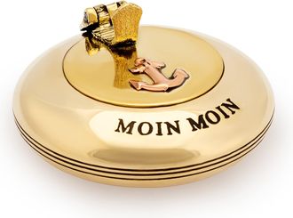 NKlaus 6cm Klappascher rund Messing Prägung MOIN MOIN Messing massiv gold Aschenbecher für Boot und Terrasse 11500
