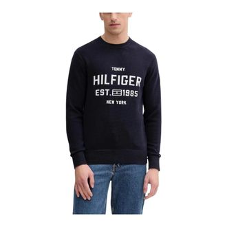 Tommy Hilfiger Homme, Pulls, Bleu, Taille: XL Maille en coton imprim&eacute;e &agrave; manches longues