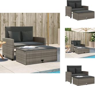 vidaXL Gartensofa 2-Sitzer mit Kissen Grau Poly Rattan - Gartensofa - Outdoor-Sofa - Rattan-Sofa - 2-Sitzer-Sofa - Lounge-Set