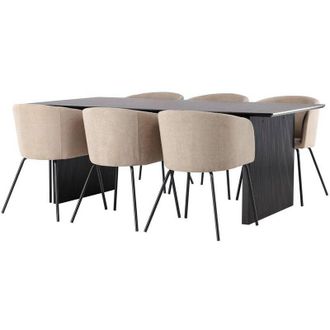 ebuy24 Vail Essgruppe Tisch schwarz und 6 berit St&uuml;hle beige