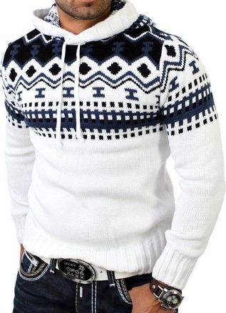 Reslad Strickpullover Reslad Herren Grobstrick Pullover Norweger Winter Kapuzenpullover (1-tlg) Strickpullover Männer Norwegermuster mit Kapuze