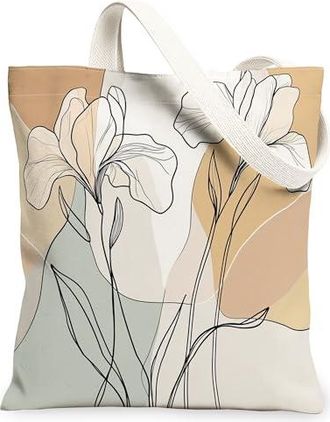 Generic Sac fourre-tout en toile r&eacute;utilisable avec motif floral diris printaniers 33 x 38 cm, motif floral r&eacute;tro du milieu du si&egrave;cle, sac d&eacute;picerie pour femme