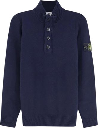Stone Island Homme, Pulls, Bleu, Taille: S Pull &agrave; col montant boutonn&eacute; en maille