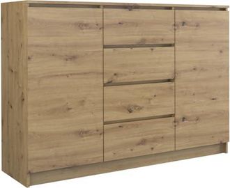 Oggi Artisan Eiche Kommode Lugo 2 Schubladen 4 Schr&auml;nke 120 cm rustikal Bauernstil Holz dekorativ M&ouml;bel Massivholz Holzoptik Schrank Echtholz Einrichtung S