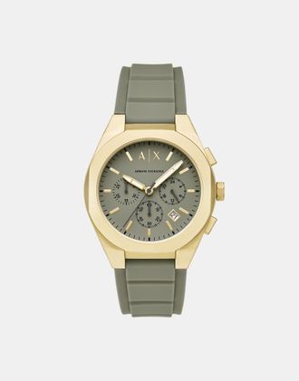 A|X Armani Exchange Montre chronographe pour homme &agrave; bracelet en silicone - Dor&eacute; et vert
