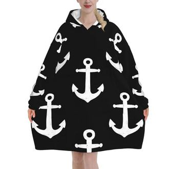 Generic Couverture &agrave; capuche surdimensionn&eacute;e en flanelle douce avec cha&icirc;ne dancre, id&eacute;ale pour la maison, l&eacute;tude ou le camping