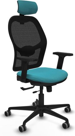 Piqueras y Crespo Ergonomischer Stuhl mit 2D-Armen, h&ouml;henverstellbare Lendenwirbelst&uuml;tze und h&ouml;henverstellbares Kopfteil, Schwarz / T&uuml;rkis