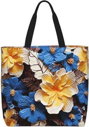 Generic Fleurs Jaunes Et Bleues Sac A Main Femme L&eacute;ger Tote Bag D&eacute;contract&eacute; Sac &Agrave; Bandouli&egrave;re Pour Travail Plage Shopping