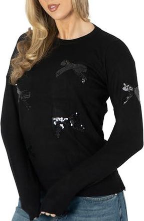 Noroze Pull de No&euml;l pour Femme - Slogan &laquo; &Eacute;clat &raquo; &agrave; Paillettes et noeud Papillon, Pull-Over Festif en Maille Douce, Chandail de No&euml;l Original pour Femme (Roy