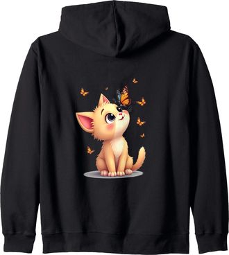 Mapanoli Design Niedliches K&auml;tzchen mit Schmetterlingen - niedlicher Katzenliebhaber Kapuzenjacke