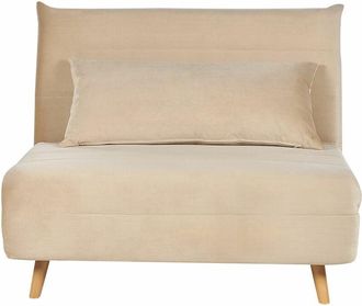 Beliani Sofa Sandbeige Samtstoff mit Schlaffunktion 1 Dekokissen Verstellbare Rückenlehne Holzbeine Schlafsofa Gästebett Modern Wohnzimmer Ausstattung