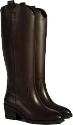 Desa Bottes d&eacute;quitation pour Femme - Tige en Textile, Talon Bloc, Bout Pointu, Respirantes | Brun - 40