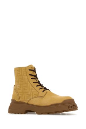 Fendi Chunky Nubuck Lace-Up Boot - Beige