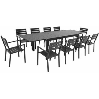 Happy Garden Happy Garden - Salon de jardin extensible 10 places de 180/300cm aluminium anthracite venezia