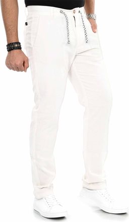 Indicode Herren Stoffhosen (S-5XL) Regular Fit Leinenhosen - 55% Leinen, 45% Baumwolle, Leichte, Atmungsaktive Hosen M&auml;nner - B798 Wei&szlig; XXXXX-Large