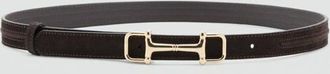 Mango Ceinture en cuir d&eacute;tail &eacute;questre m&eacute;tallique chocolat - Femme - S - MANGO