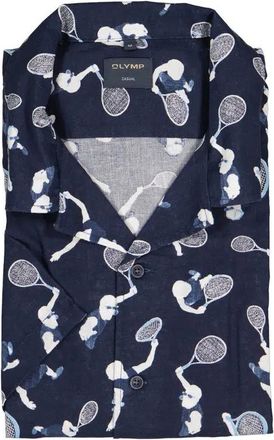 Olymp Herren Casual Hemd blau Baumwolle-Leinen