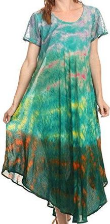 Sakkas 16802 - Casquette brod&eacute;e Kaylaye Longue Tie Dye Ombre Caftan Manches Robe/Cover Up - Vert/Violet - OS