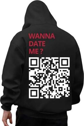 Generic Cadeau de Saint-Valentin 2026 pour homme et femme, pour la Saint-Valentin, lautomne et lhiver, couleur unie, dr&ocirc;le QR imprim&eacute; noix de coco, pull &agrave; cap