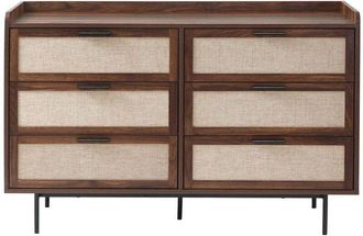 Calicosy Commode 6 tiroirs d&eacute;cor noyer avec fa&ccedil;ades en tissu L120 cm - JETSON