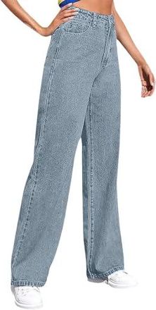 Generic Jean à taille élastique pour femme, jambe droite, taille haute, pantalon Palazzo push-up pour femme, jean en denim pour femme, coupe décontractée, cou